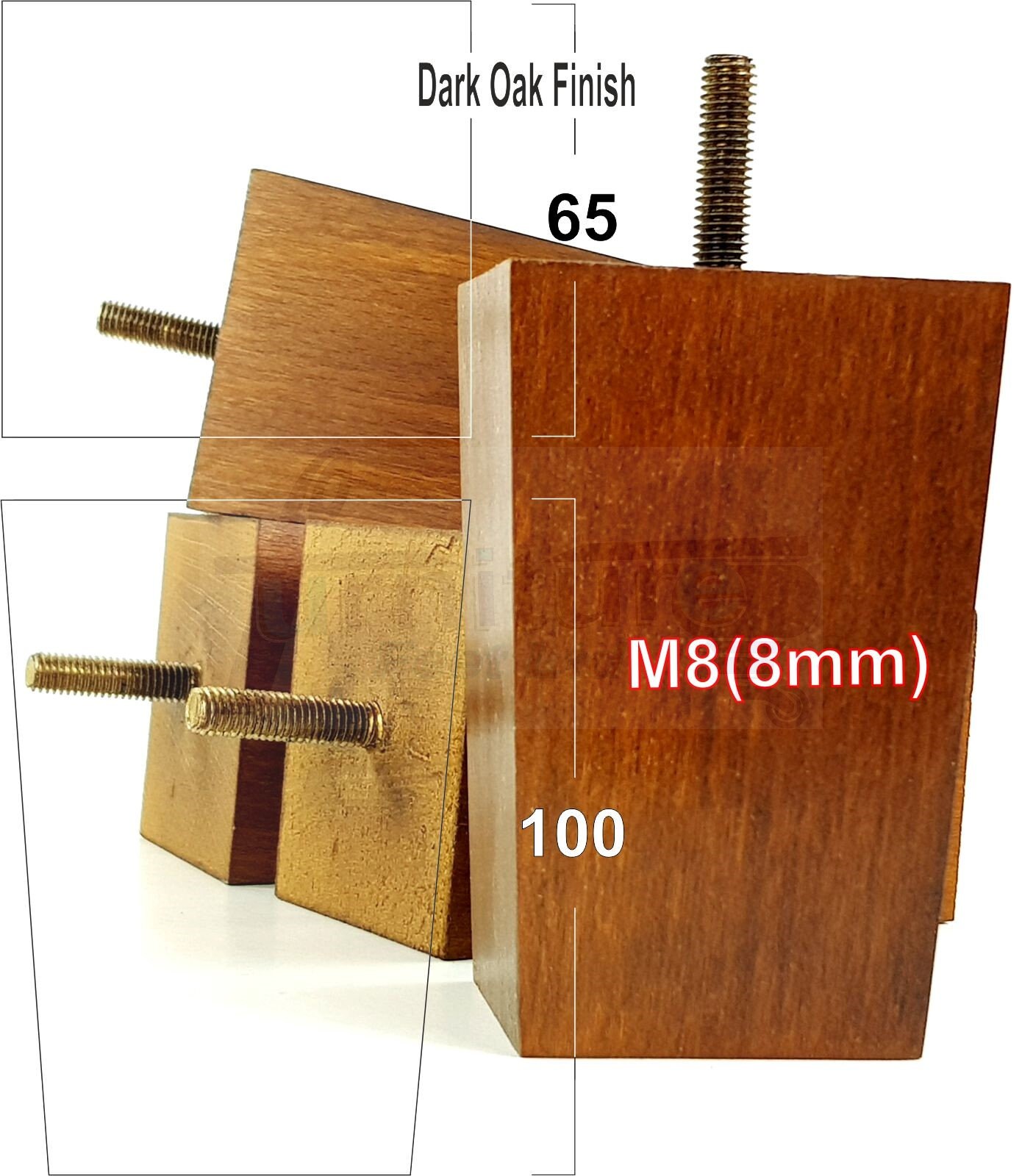 Solid Wood Furniture Feet Square Replacement Block Tapered Legs 100mm ...