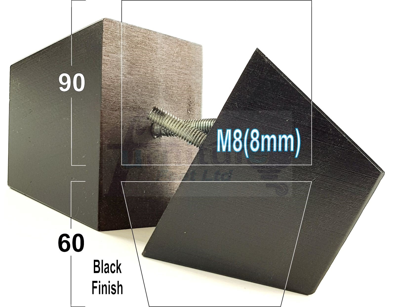 Solid Block Wood Furniture Feet Square Replacement Sofa Legs 65mm High ...