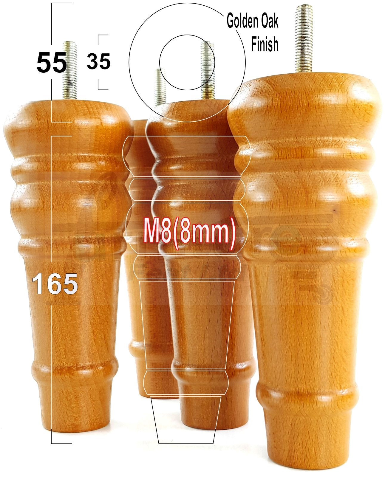 Set of 4 Solid Wooden Turned Furniture Legs Replacement Bun Feet 165mm ...