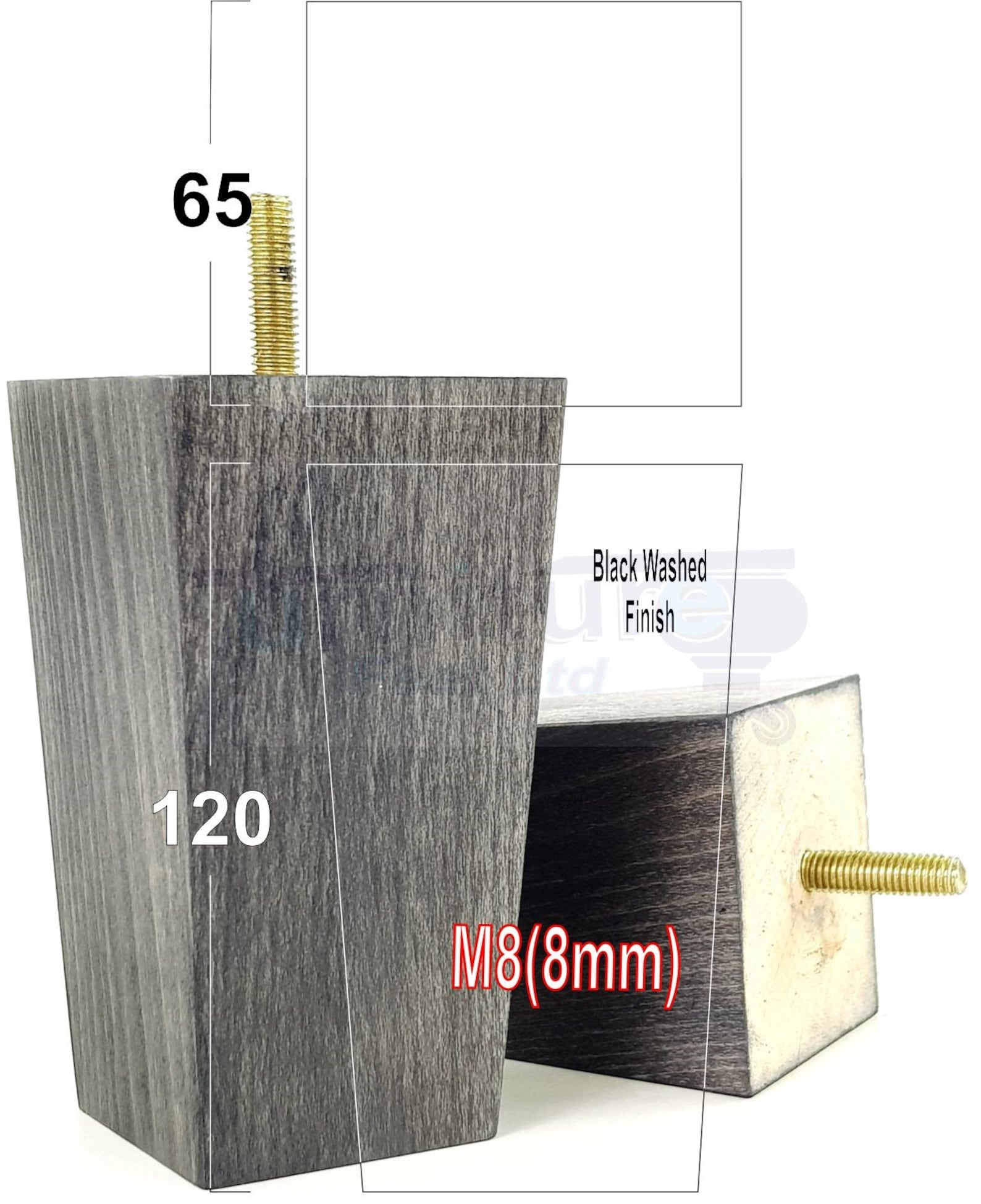 Solid Wood Furniture Feet Square Replacement Block Tapered Legs 120mm ...