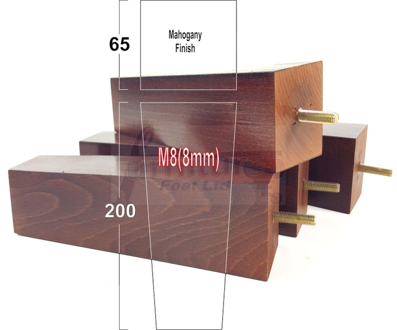 Solid Wood Furniture Feet Square Replacement Block Tapered Legs 200mm ...