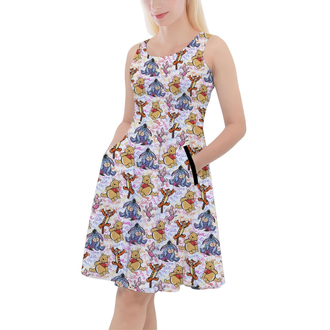 Winnie the Pooh Sketched Autographs Disney Inspired Skater Dress With ...