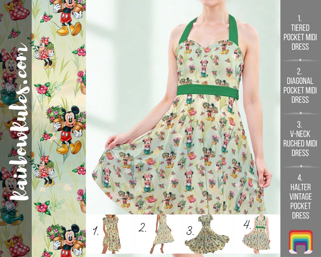 Gardener Mickey and Minnie - Disney Inspired Midi Dress in XS–7XL (new ...