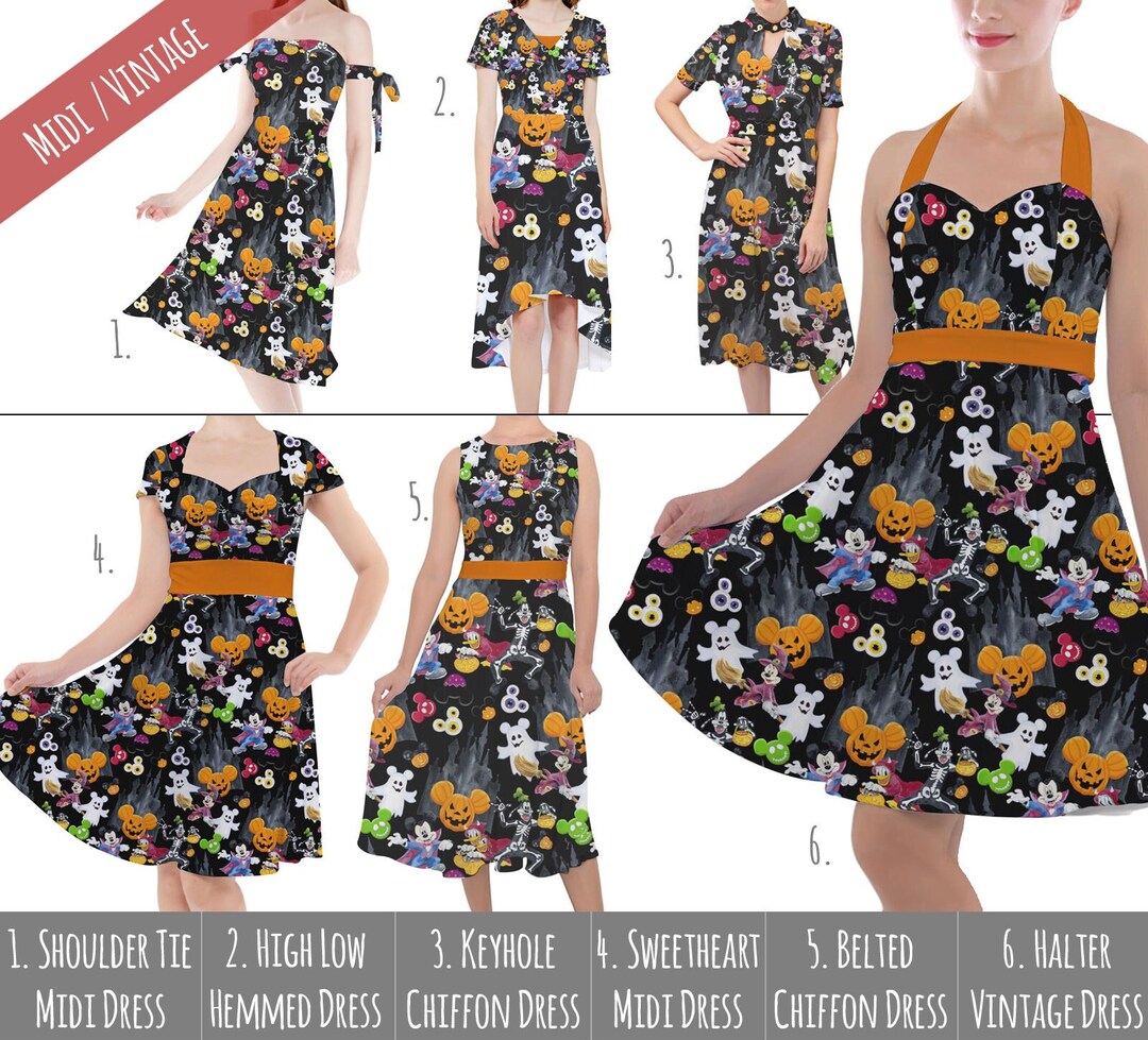 Mickey & the Gang Trick or Treat Theme Park Inspired Midi Dress in Xs ...