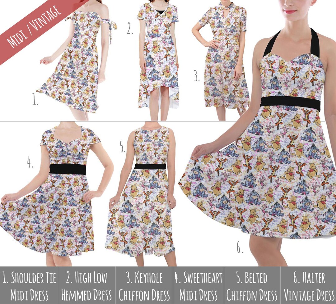 Winnie the Pooh Sketched Autographs Disney Inspired Midi Dress in Xs ...