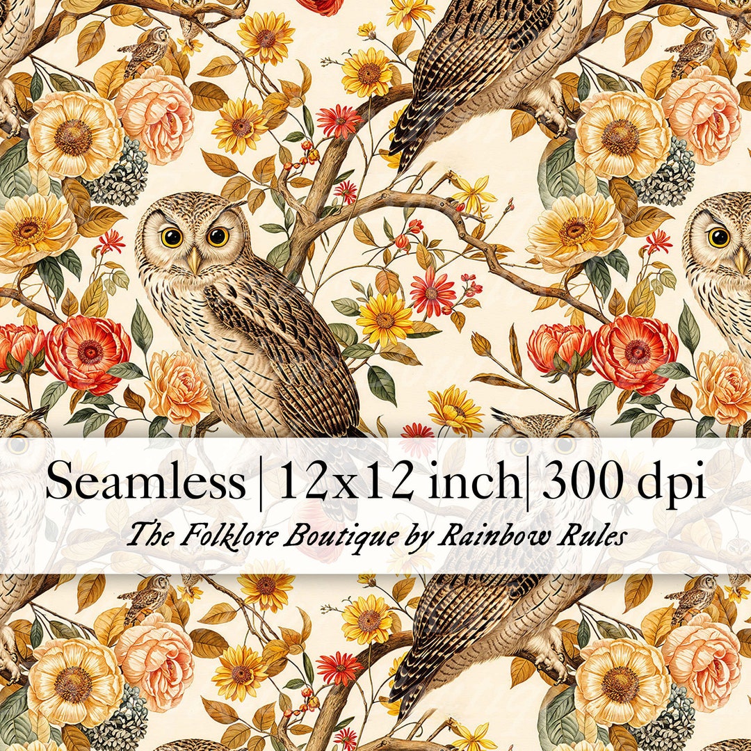 Pink & Cream Vintage Owls - Seamless Pattern Premium Digital Paper ...