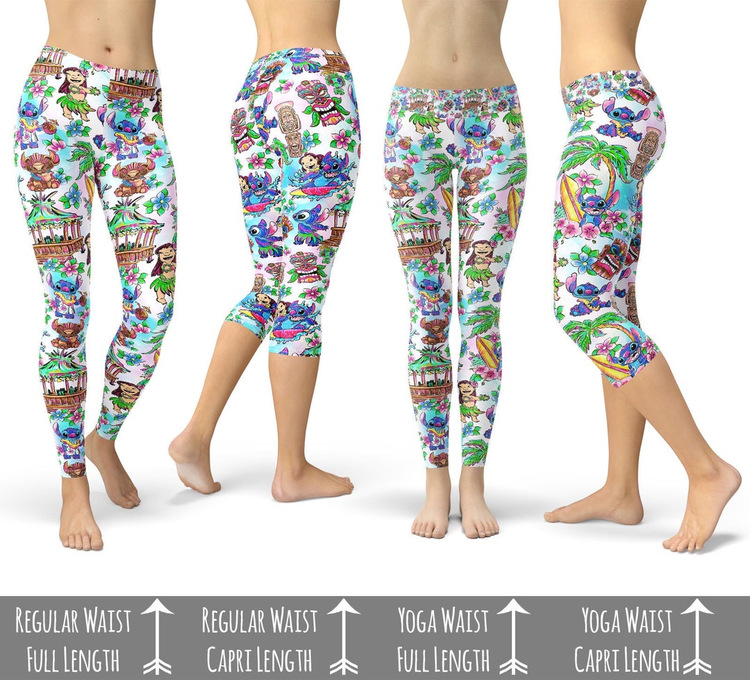 Bright Lilo and Stitch Hand Drawn Theme Park Inspired Leggings in Capri ...