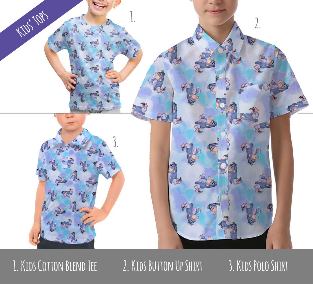 Watercolor Eeyore - Theme Park Inspired Kids' Tops - Children's Button ...