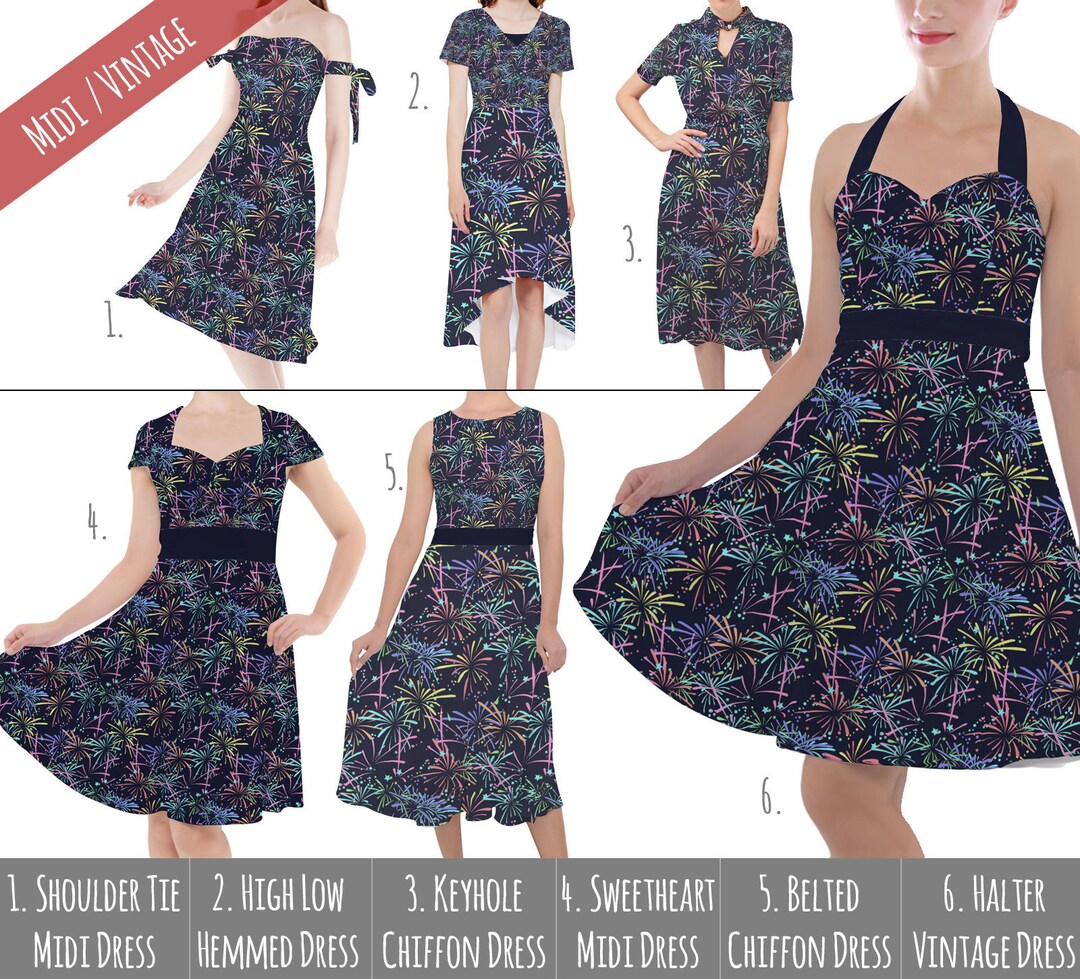 Fireworks Midi Dress in XS 5XL Vintage Retro Inspired - Etsy
