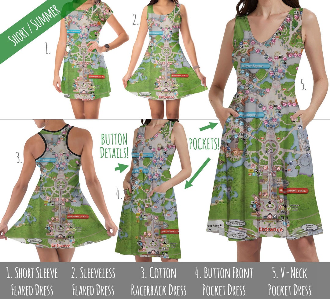 Magic Kingdom Map WDW Park Map Dress in Xs 5XL Short Length Styles RUSH ...