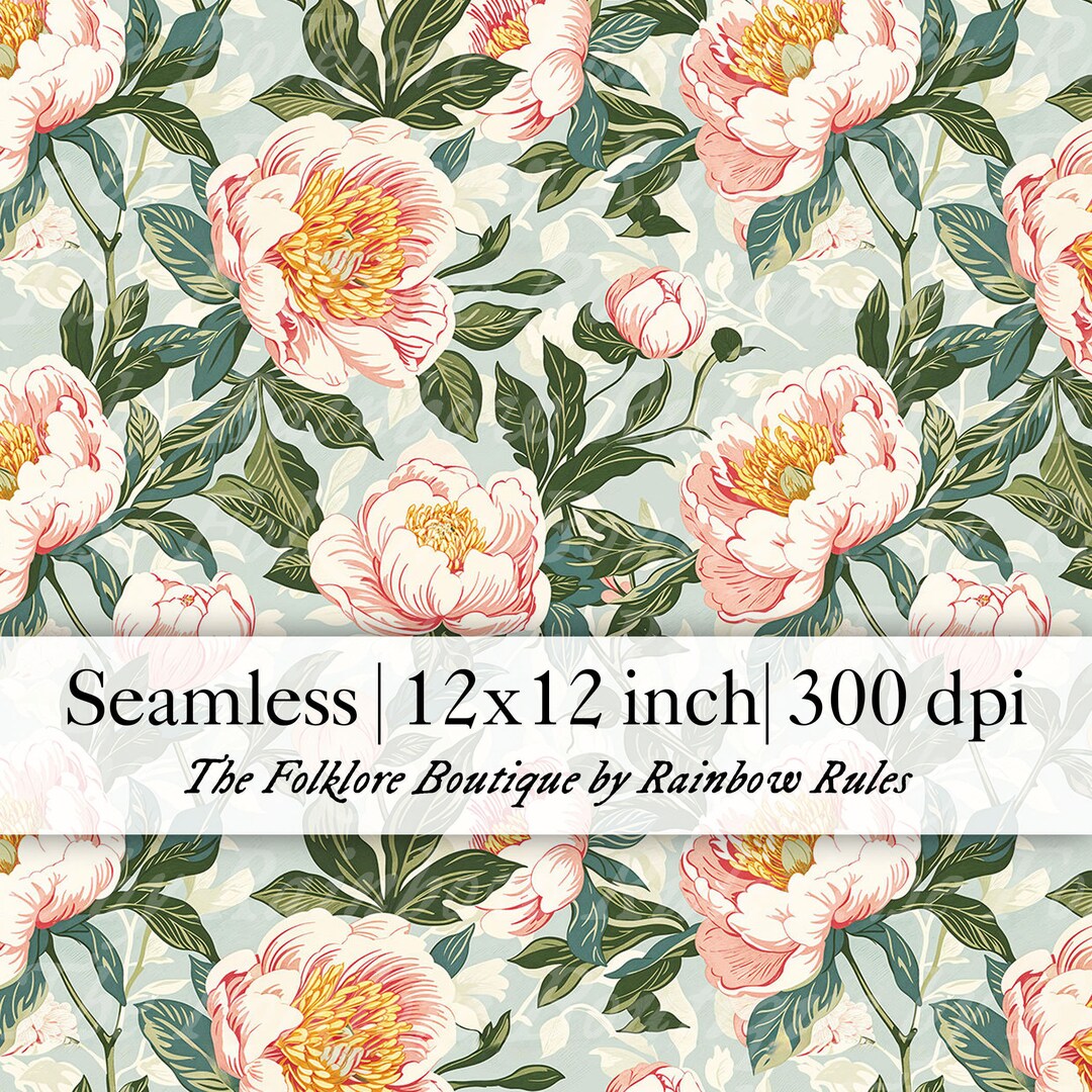 Vintage Soft Pink Peonies - Seamless Pattern Premium Digital Paper ...