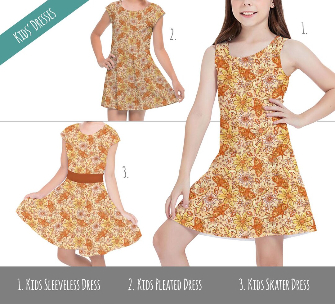 Orange Crystal Moths Disney Inspired Kids' Dresses Girls' Sleeveless ...