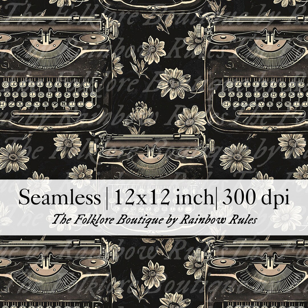 Vintage Typewriters and Monochrome Florals - Seamless Pattern Premium ...