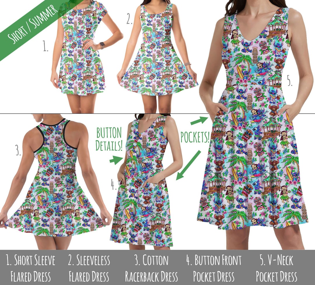 Bright Lilo and Stitch Hand Drawn Disney Inspired Dress in Xs 5XL Short ...