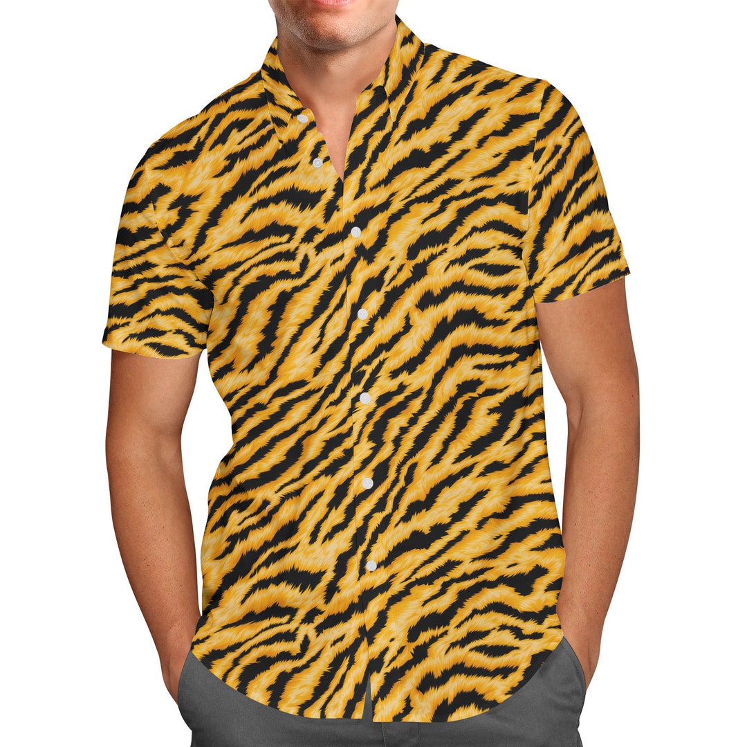 Tiger Animal Print Men's Button Down Short-sleeved Shirt in Xs 5XL RUSH ...