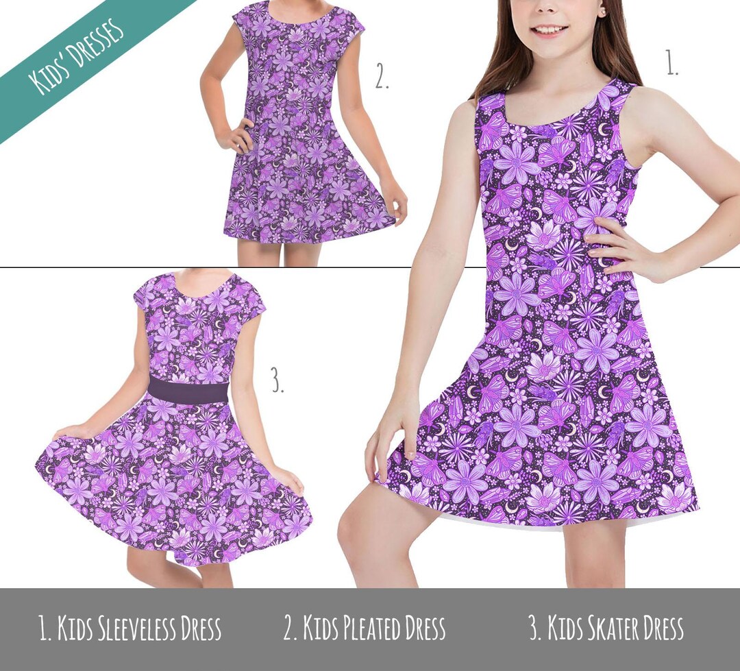 Purple Crystal Moths Disney Inspired Kids' Dresses Girls' Sleeveless ...