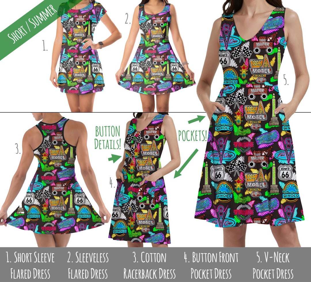 Neon Radiator Springs Theme Park Inspired Dress in Xs 5XL Short Length ...