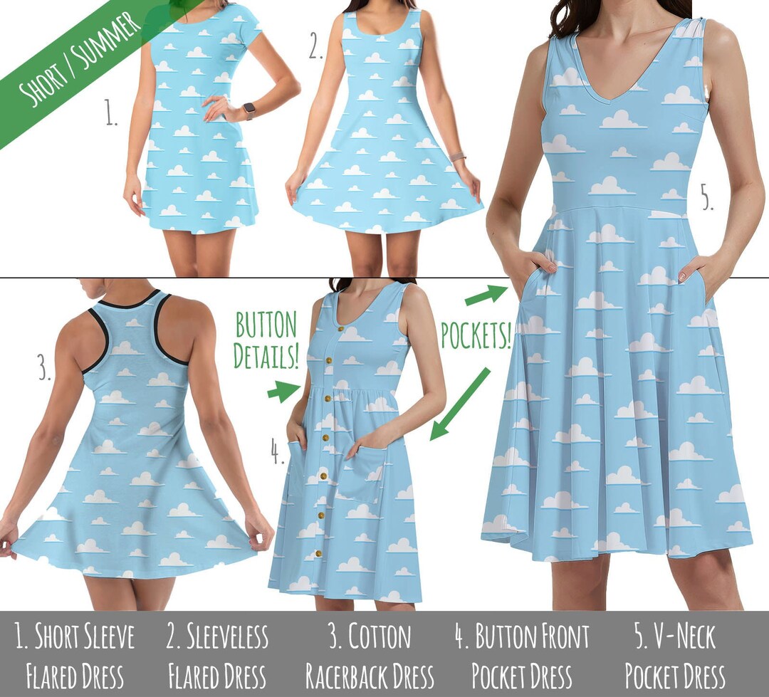 Andy's Room Pixar Clouds Theme Park Inspired Dress in Xs 5XL Short ...