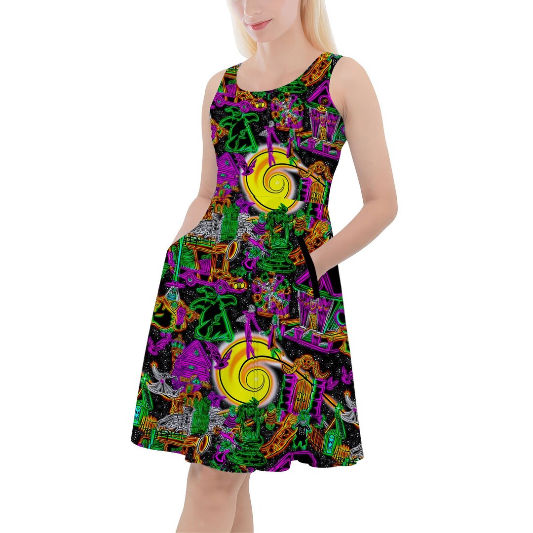 Neon Halloween Nightmare Disney Inspired Skater Dress With Pockets in ...