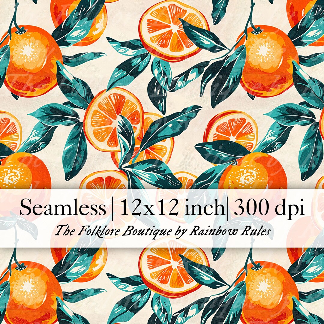 Vintage Oranges on Cream - Seamless Pattern Premium Digital Paper ...