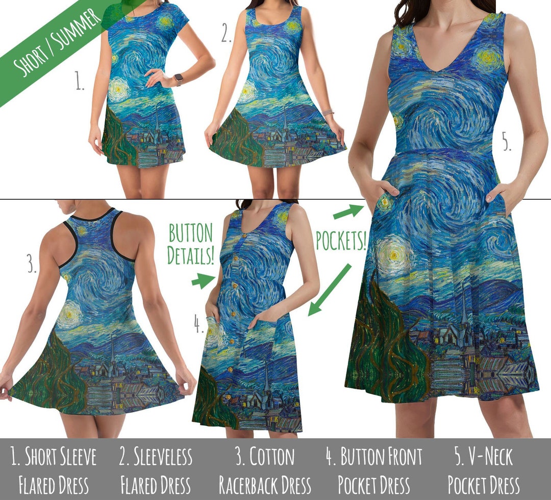 Van Gogh Starry Night - Dress in Xs - 5XL - Short Length Styles - RUSH ...