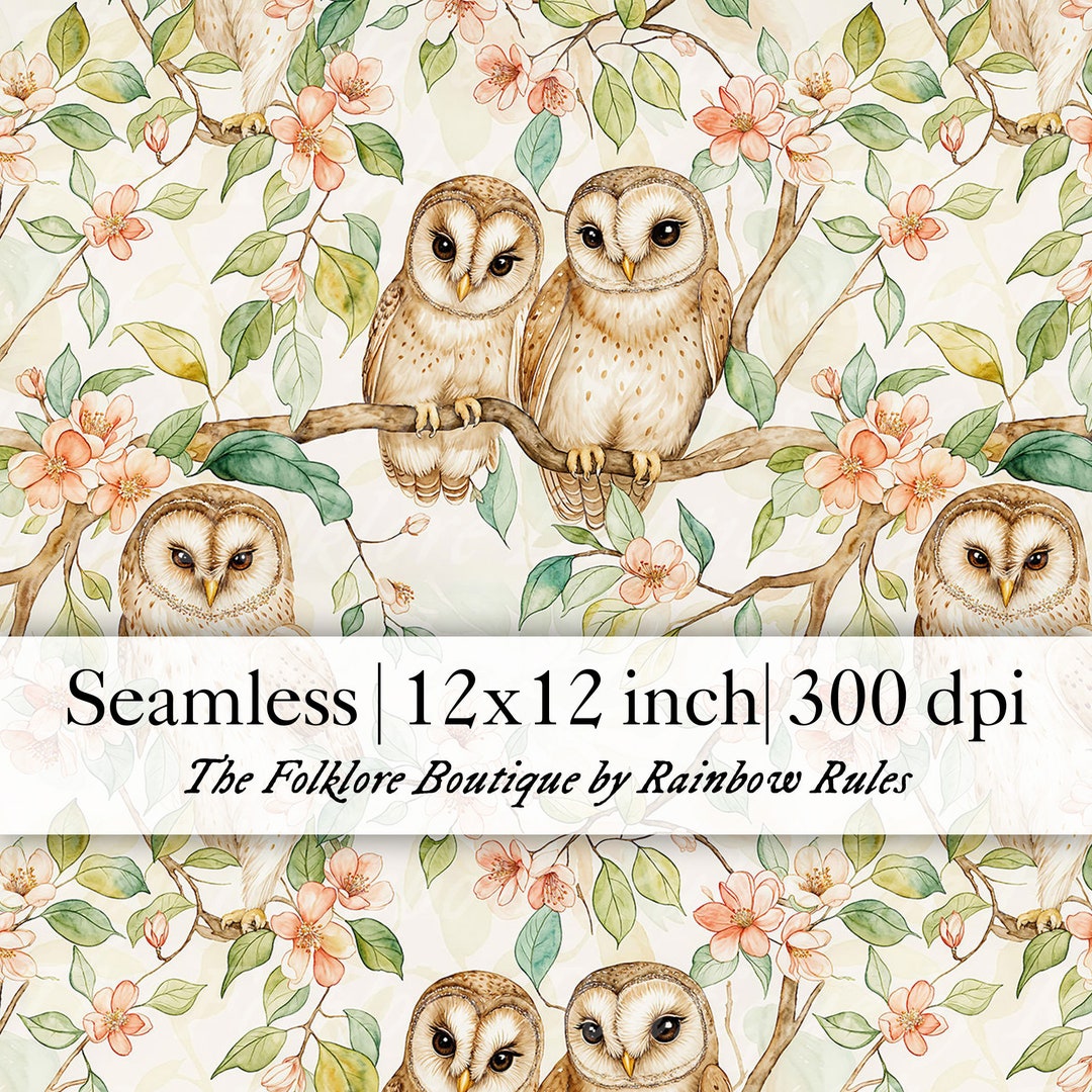 Pastel Floral Vintage Owls - Seamless Pattern Premium Digital Paper ...