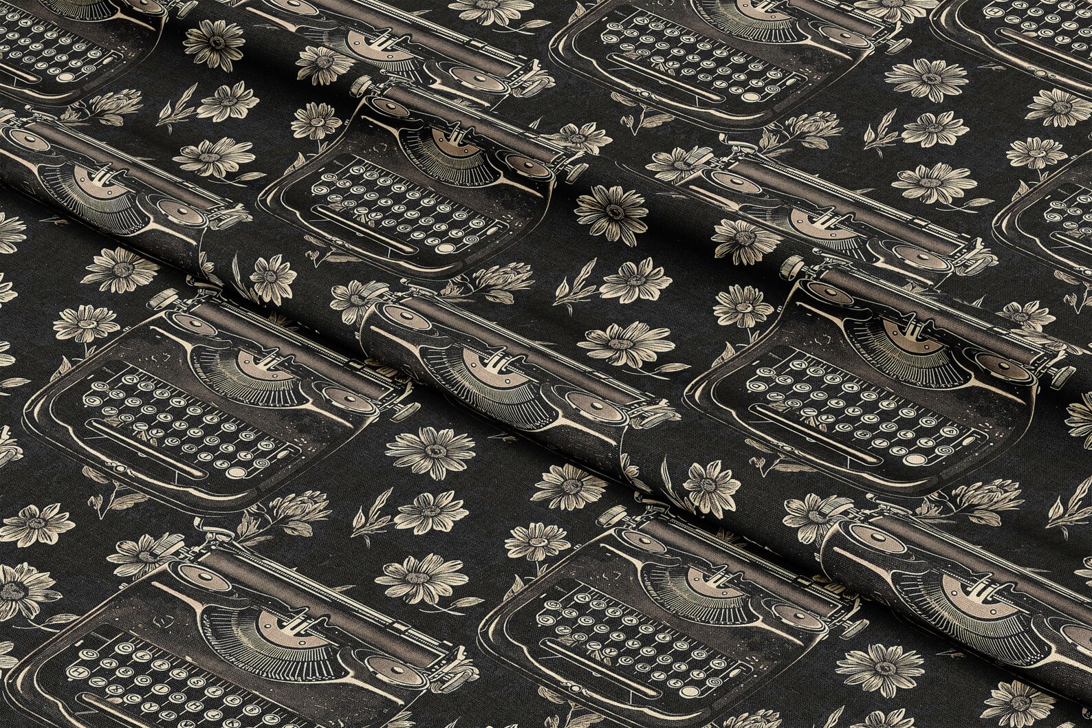 Vintage Typewriters and Monochrome Florals - Seamless Pattern Premium ...