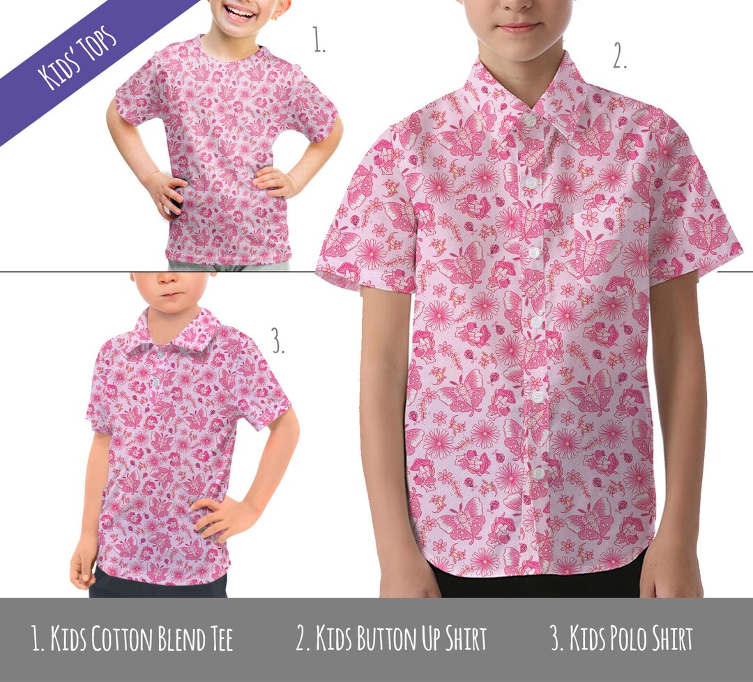Pink Mushroom Moths Disney Inspired Kids' Tops Children's Button up ...