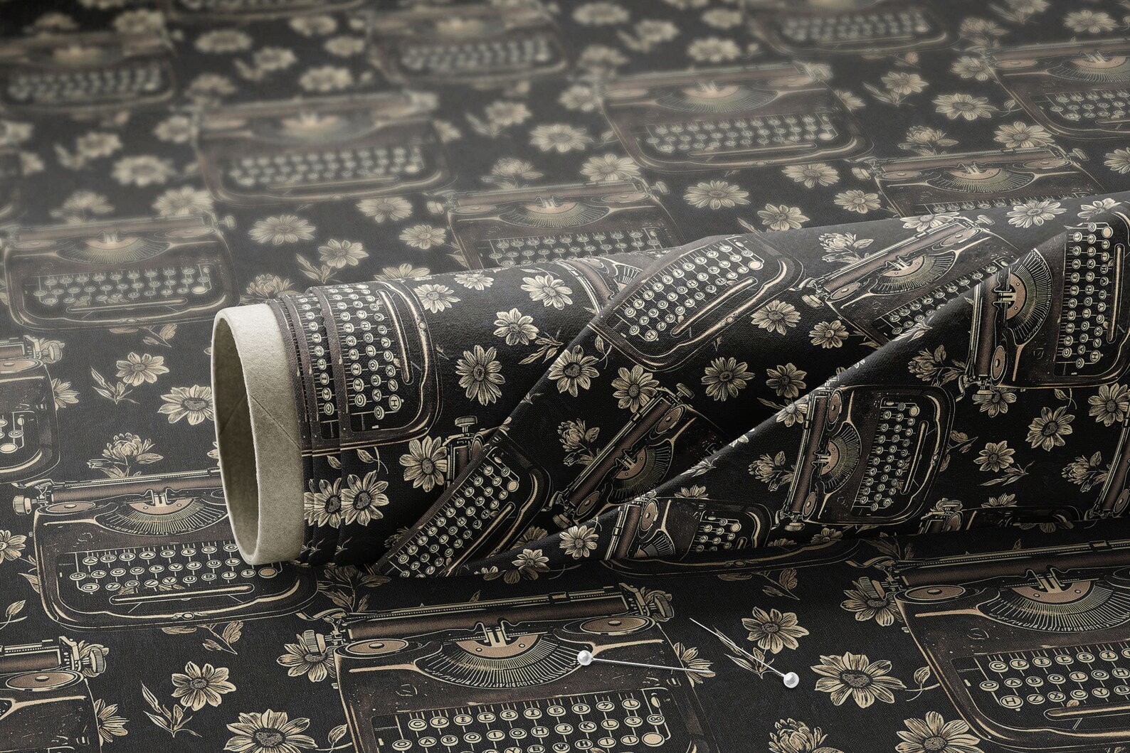 Vintage Typewriters and Monochrome Florals - Seamless Pattern Premium ...