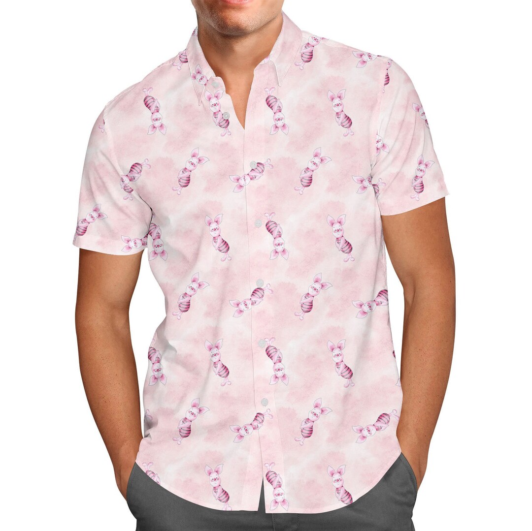 Watercolor Piglet Theme Park Inspired Men's Button Down Short-sleeved ...