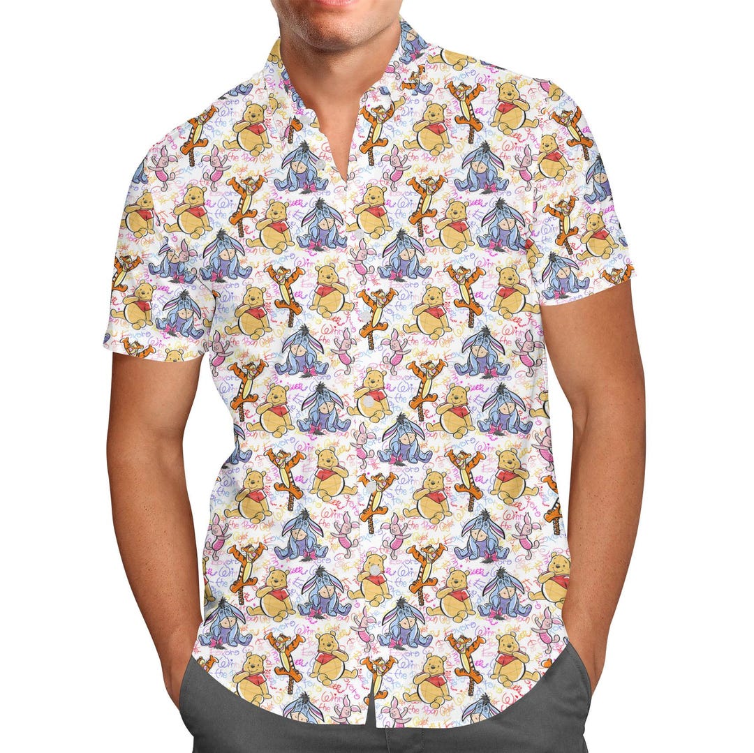 Winnie the Pooh Sketched Autographs Disney Inspired Men's Button Down ...