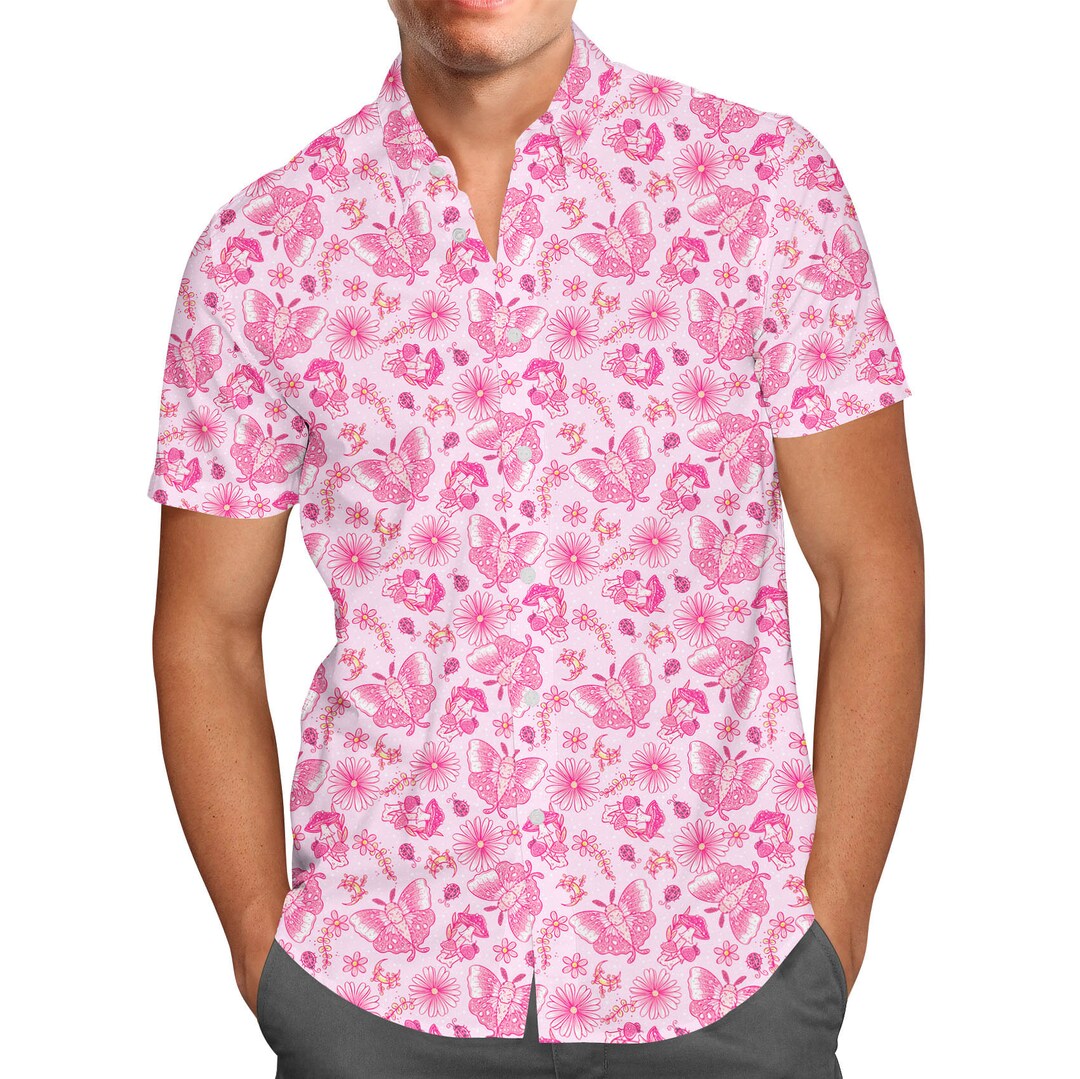 Pink Mushroom Moths - Disney Inspired Men's Button Down Short-sleeved ...
