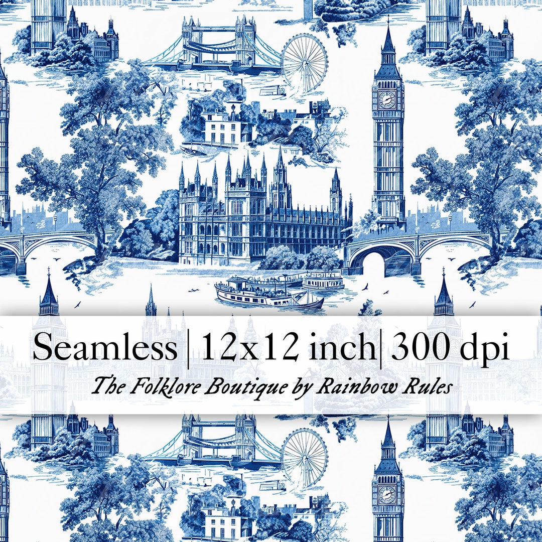 London in Toile De Jouy Style - Seamless Pattern Premium Digital Paper ...