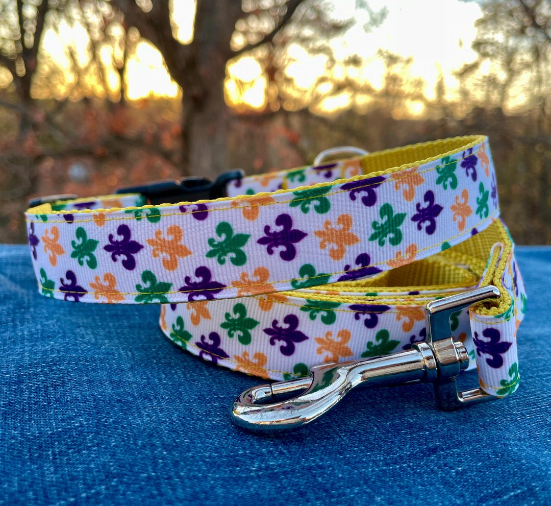 Fleur De Lis Mardi Gras Dog Collar, Carnival Parade Dog Collar - 1" or ...