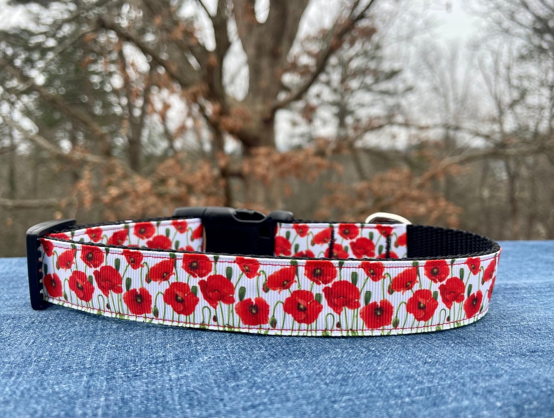 Red Poppy Flower Dog Collar or Leash - 1" Wide - Made to Order - Etsy