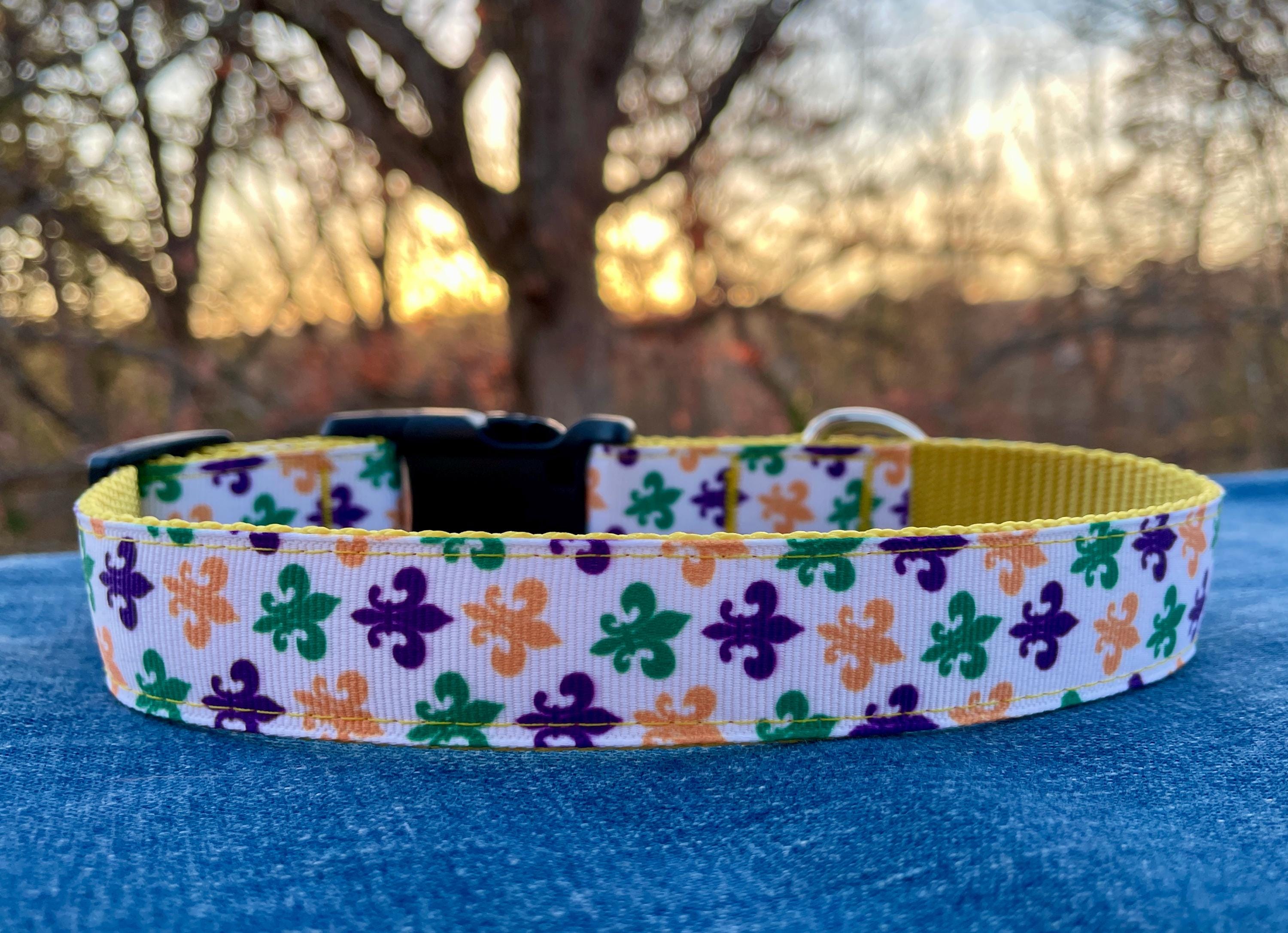 Fleur De Lis Mardi Gras Dog Collar, Carnival Parade Dog Collar - 1" or ...