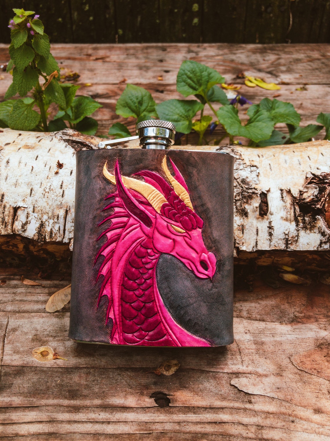 Hand Tooled Leather Wrapped Flask - Etsy