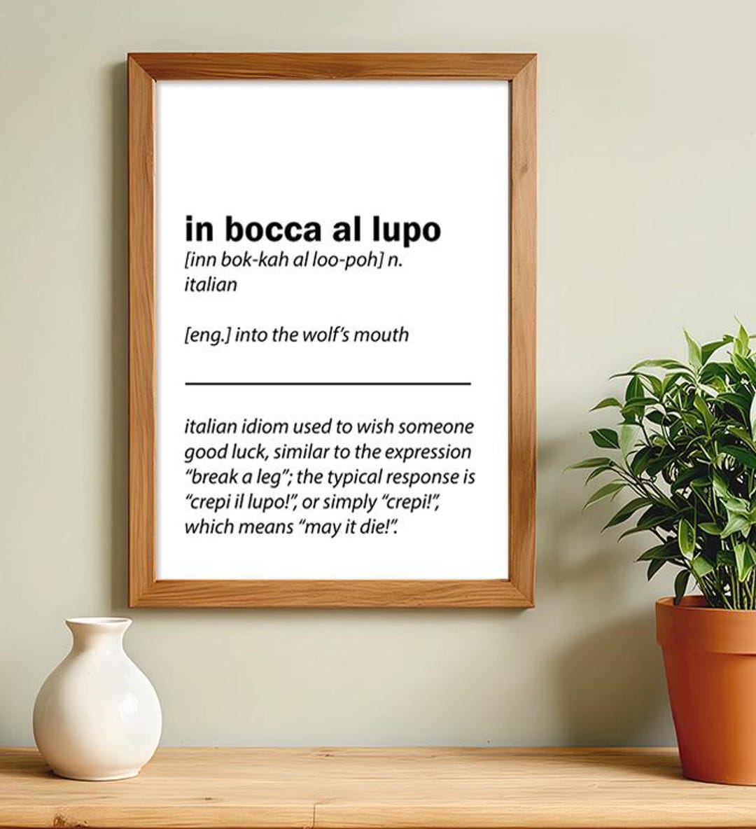 Italian Good Luck Idiom Definition Digital Wall Art 'in Bocca Al Lupo ...