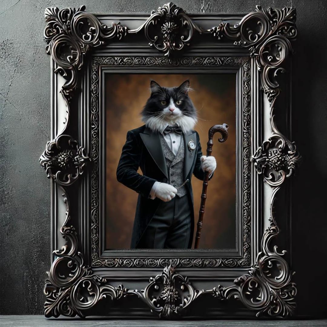 Tuxedo Cat Portrait Old Fashion Gentleman Digital - Etsy
