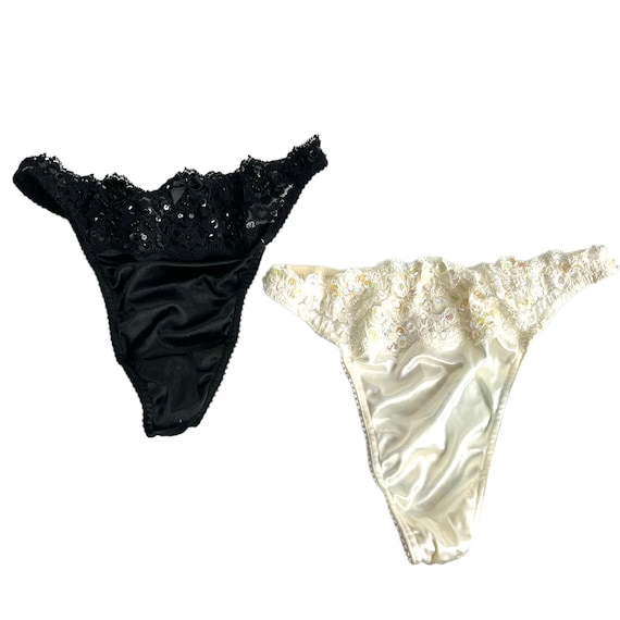 Vintage Victorias Secret Thong Second Skin Black Whit… Gem