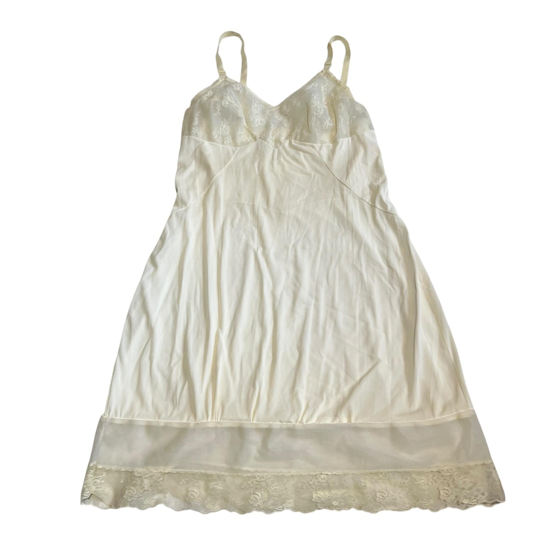 Vintage Slip Dress Sears Ivory off White Nylon Adjustable Straps Lace ...