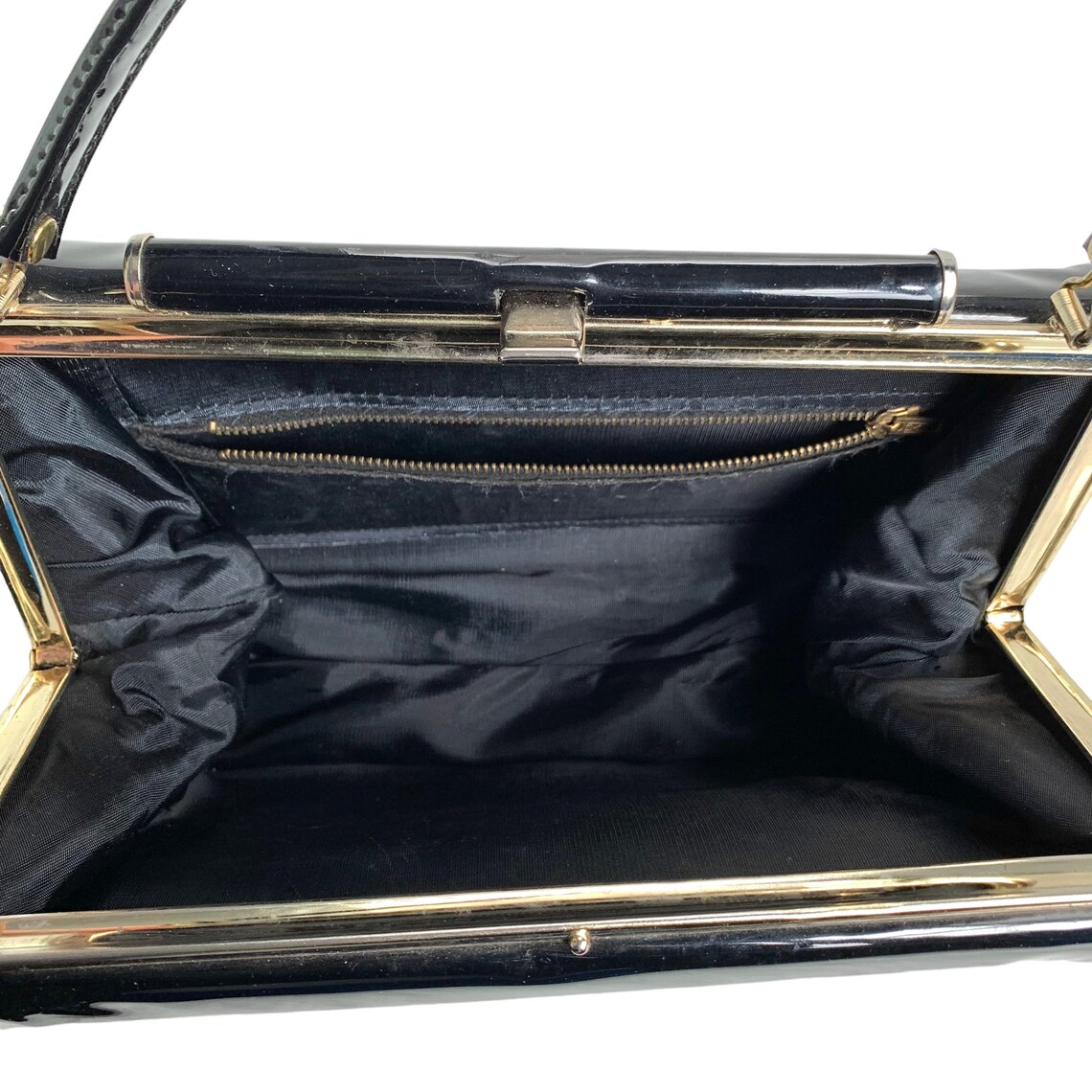 Vintage Black Vinyl Handbag: Gold Frame Retro Top Handle Purse - Etsy