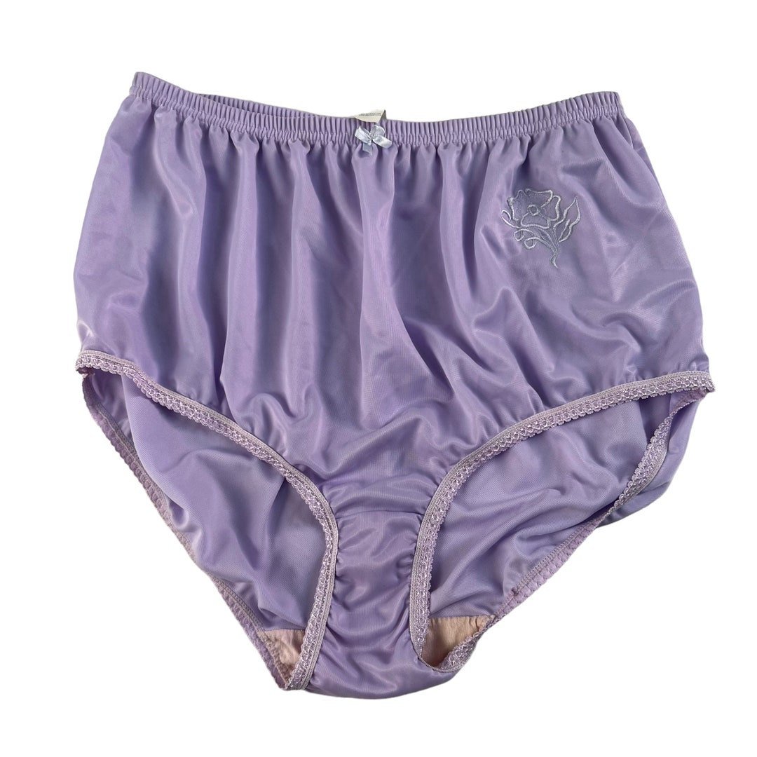 Vintage Panties Size 12 Large Pastel Purple Embroidered Flower Rose ...