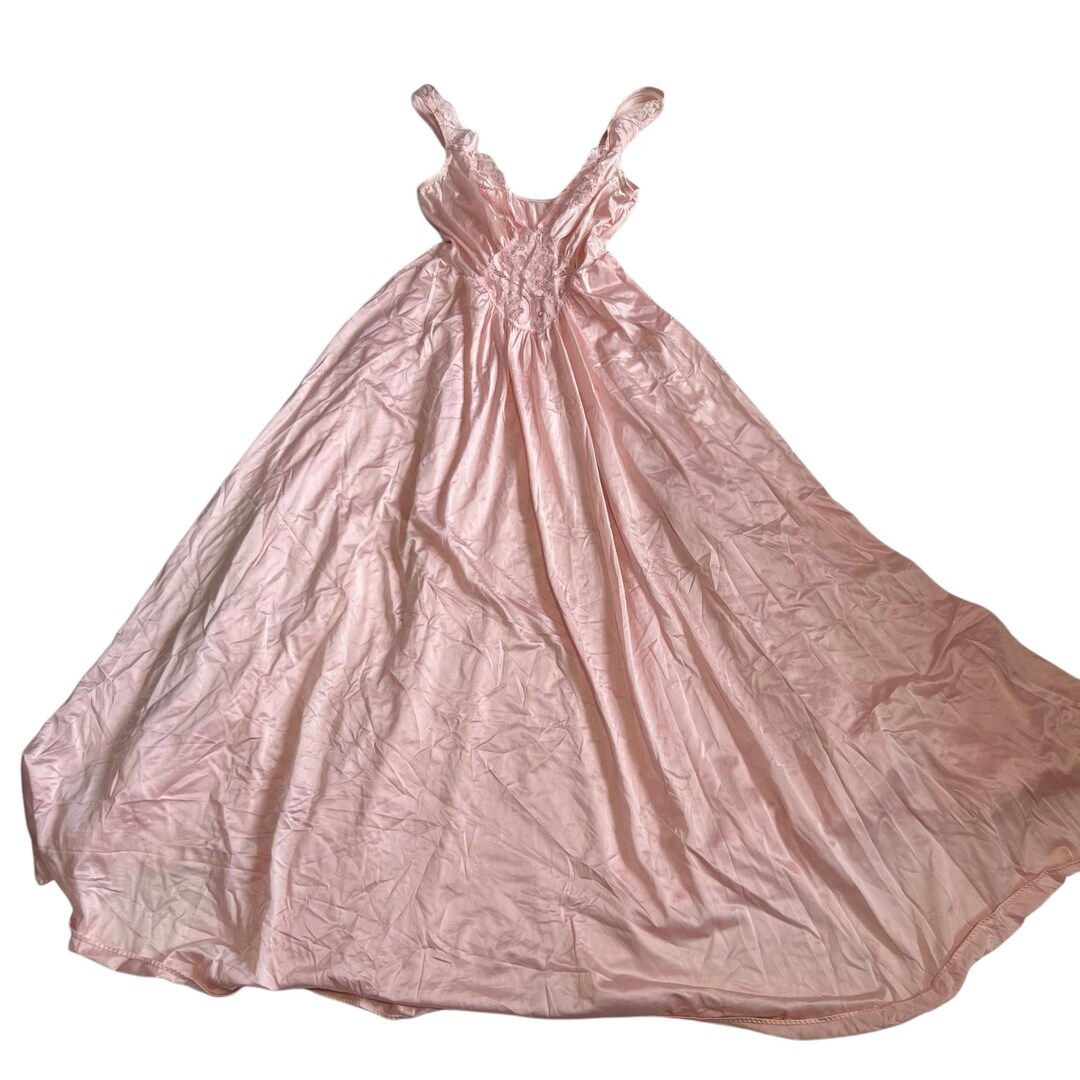 Vintage 90s Olga for Vandemere Nightgown Medium Light Pastel Pink Nylon ...