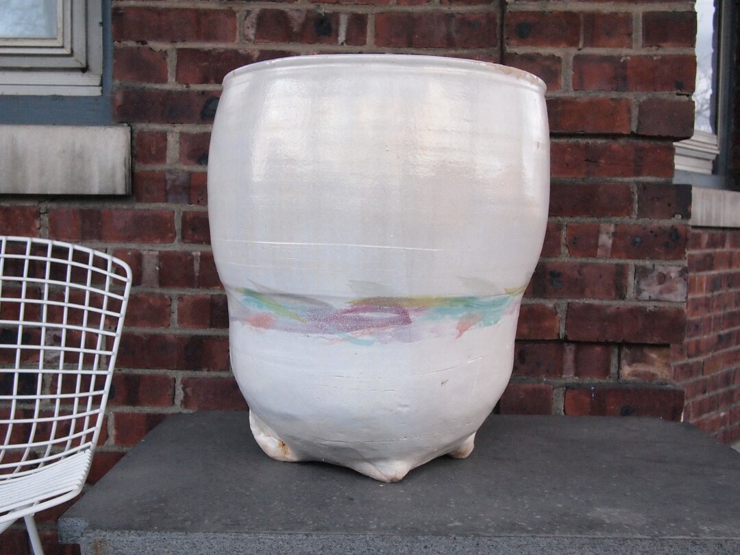 Vintage NANCY JURS Ceramic PLANTER Large 18" High Pot White Clay Pink ...
