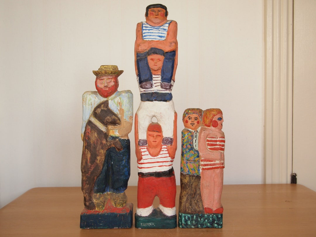 Group 3 FRED GERBER Hand-carved Wood SCULPTURE 17" Polychrome Figures ...