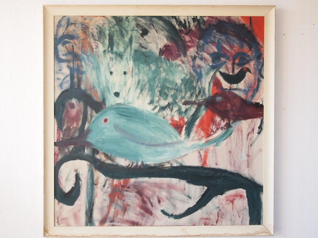 Original ABSTRACT EXPRESSIONIST PAINTING of Animals 46x46" Oil / Canvas ...