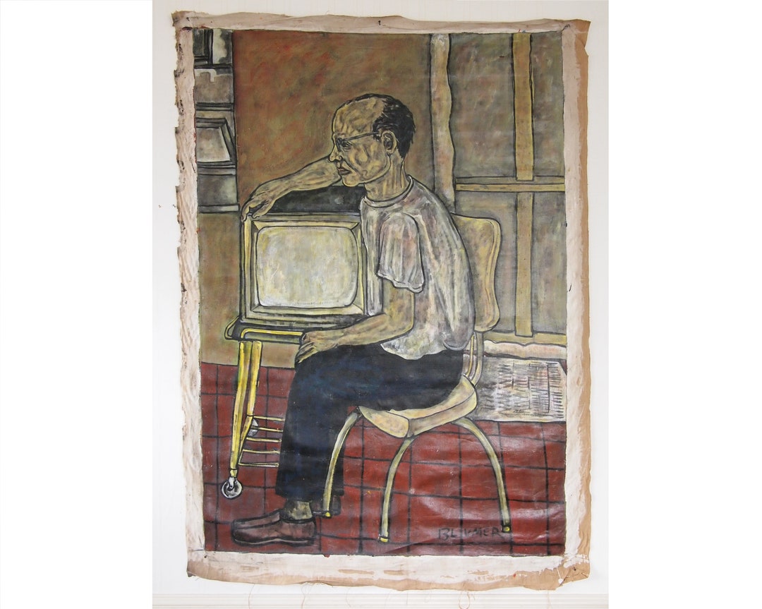 Original Vintage DAVID BLUMER Portrait PAINTING 71x50" Oil / Canvas ...
