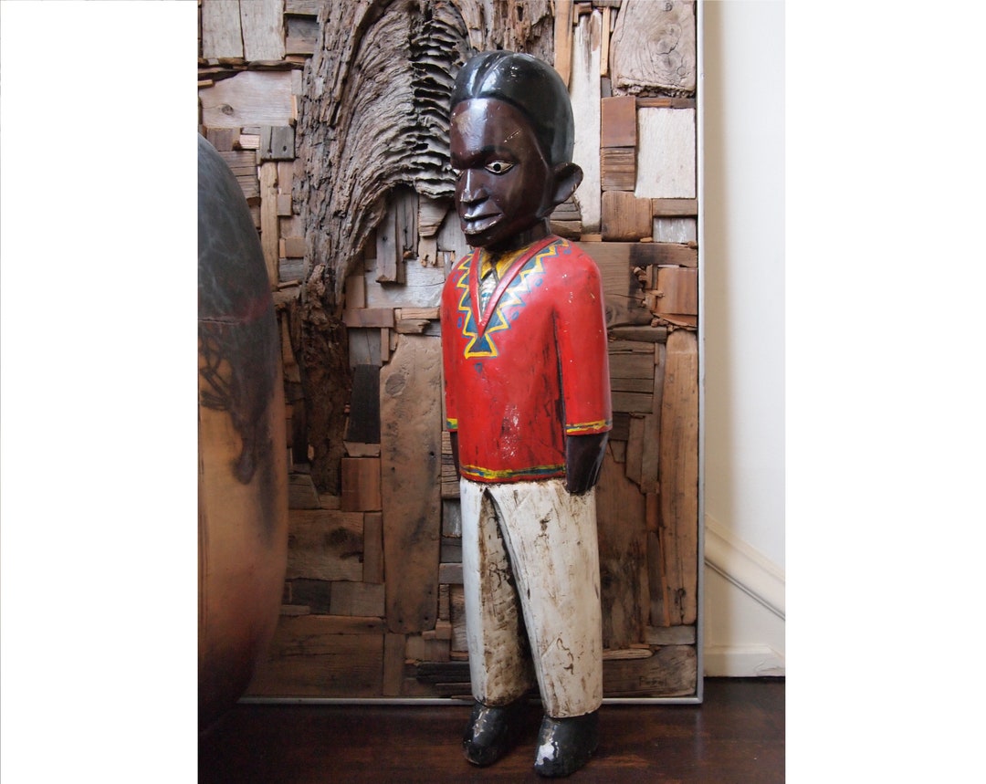 AFRICAN Art COLONIAL Style FIGURE 33" Carved Wood Sculpture Baule Colon ...