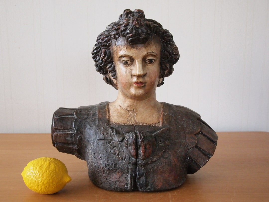 Vintage SPANISH COLONIAL Revival BUST Sculpture 12" Plaster Clay Statue ...